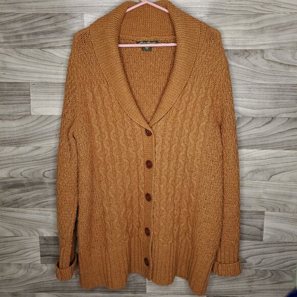 Eddie Bauer | Sweaters | Eddie Bauer Cable Knit Lambs Wool Blend Button ...